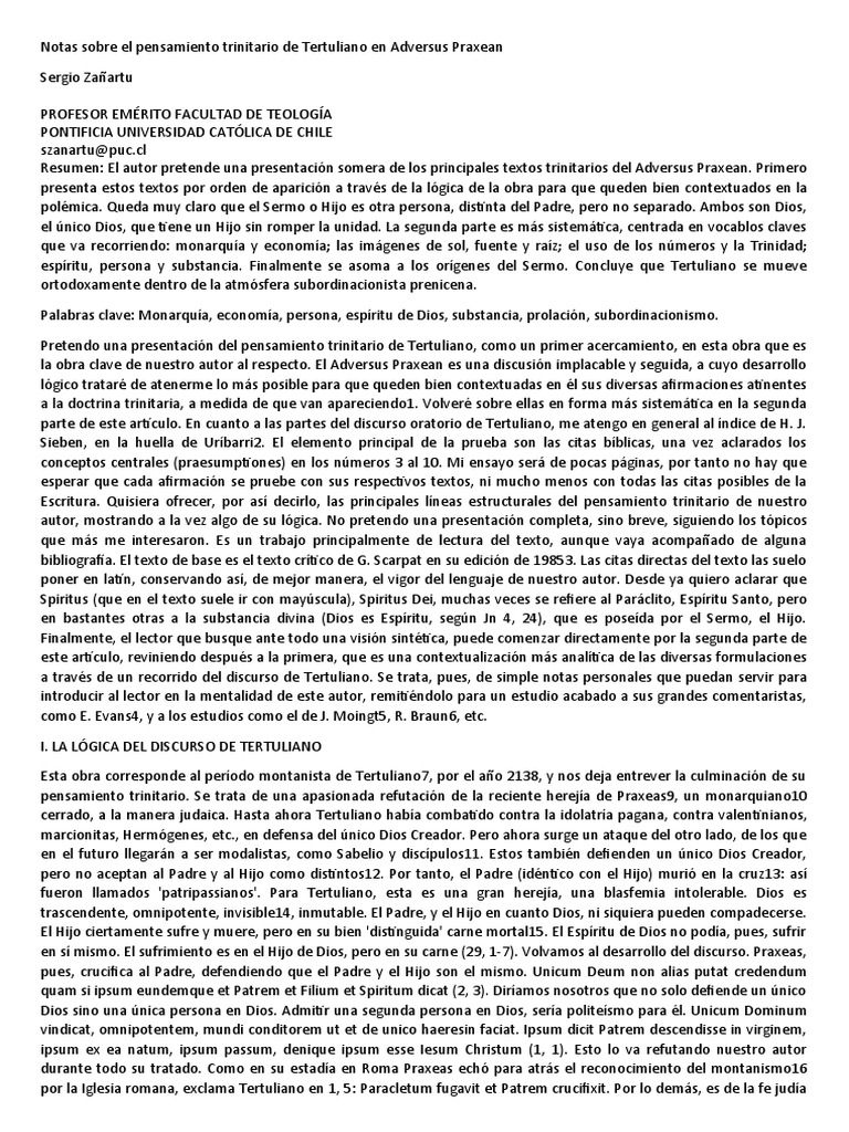 Notas Sobre El Pensamiento Trinitario de Tertuliano en Adversus Praxean ...