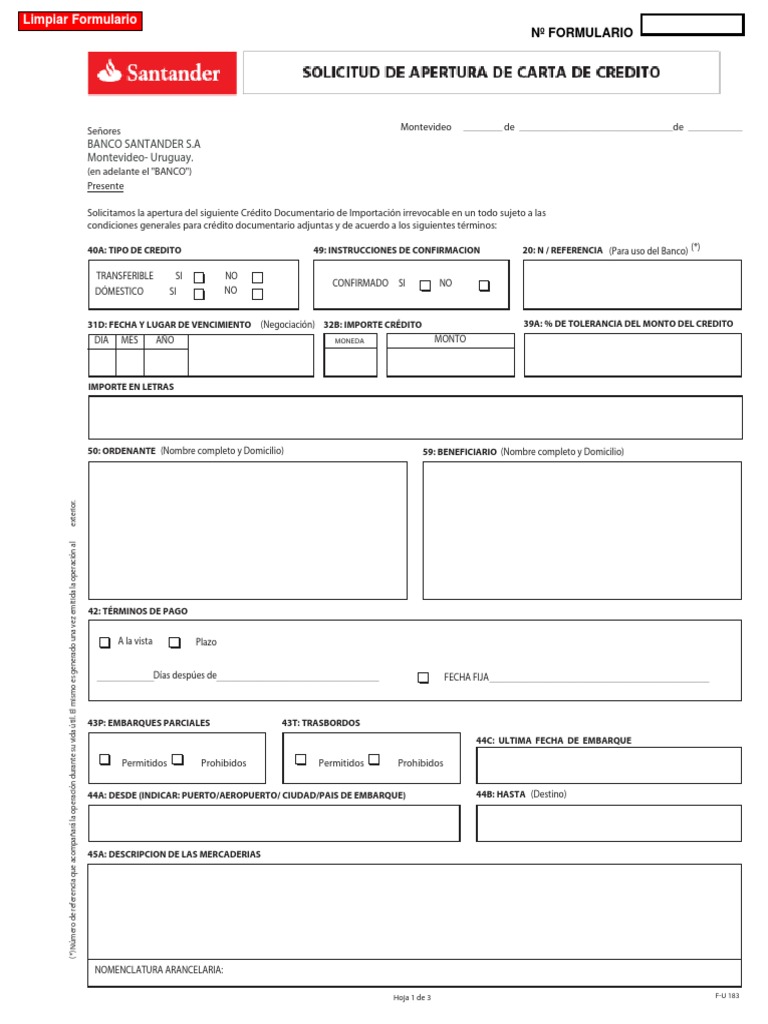 Santander UY Form Apertura | PDF | Carta de crédito | Bancos