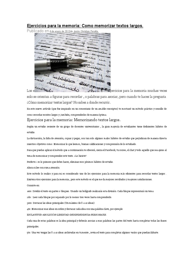Ejercicios Para La Memoria Pdf Memoria