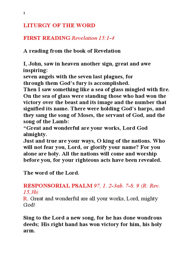 Red Wednesday Nov 24 2021 Reading and Prayers of The Faithful Red ...