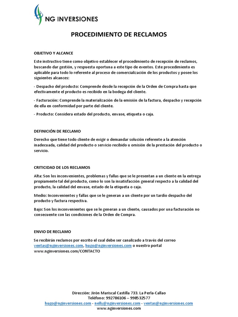 Procedimiento de Reclamos | PDF | Comunicación