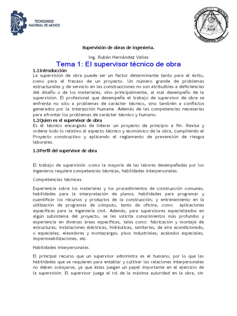 Supervisor Tecnico de Obra Investigacion | PDF | Ingeniería | Ingeniero ...