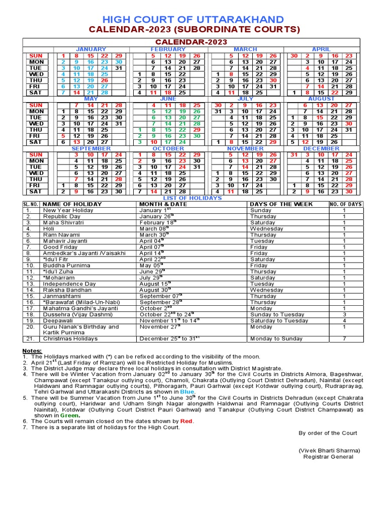 Subordinate Court Calendar 2023 PDF 2 | PDF