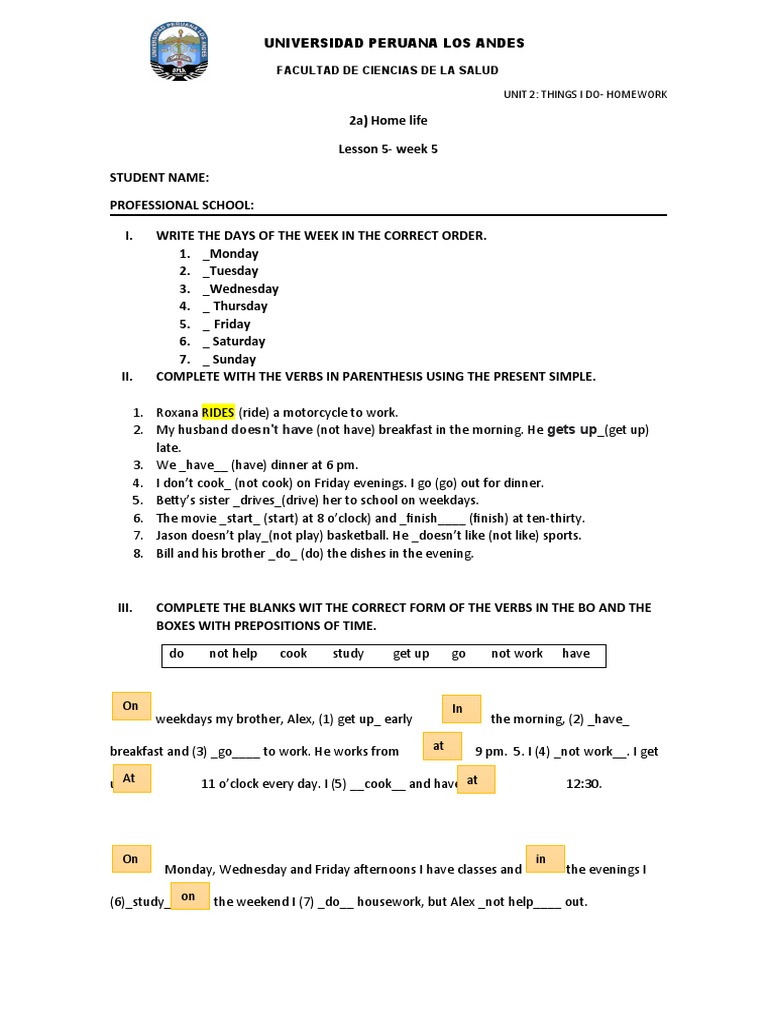 Lesson 2a - Home Life - Homewrok Jose | PDF