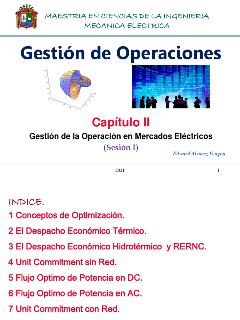 Capitulo II - Gestión de la Operación de Sistemas de Generación - Parte 1 | PDF | Optimización ...
