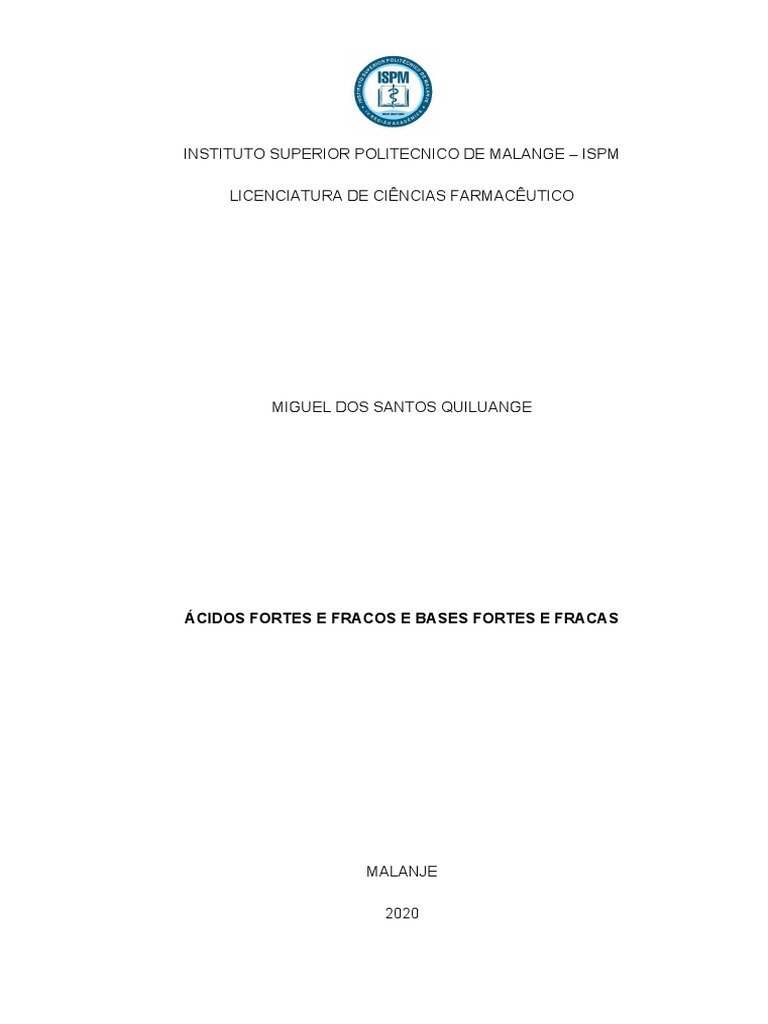 W - Ácidos e Bases Fortes e Fracos | PDF | Ácido | Química