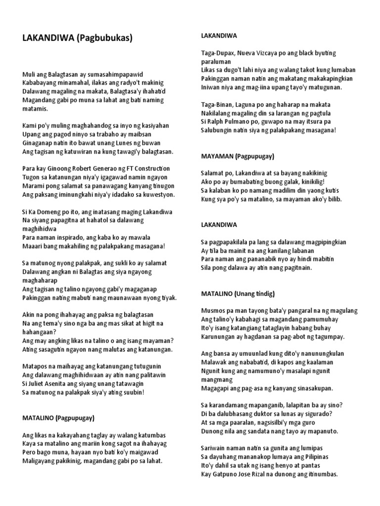 LAKANDIWA Pagbubukas | PDF