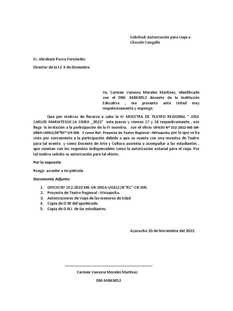 Solicitud para Viaje | PDF
