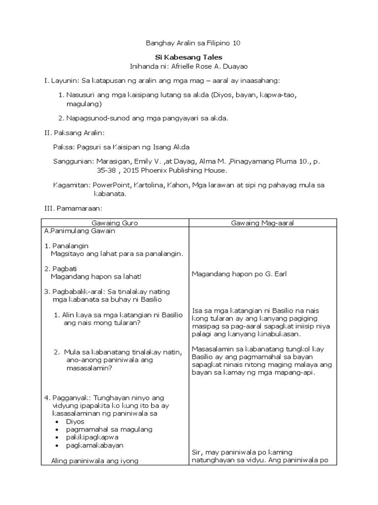 Banghay Aralin Sa Filipino 10 | PDF
