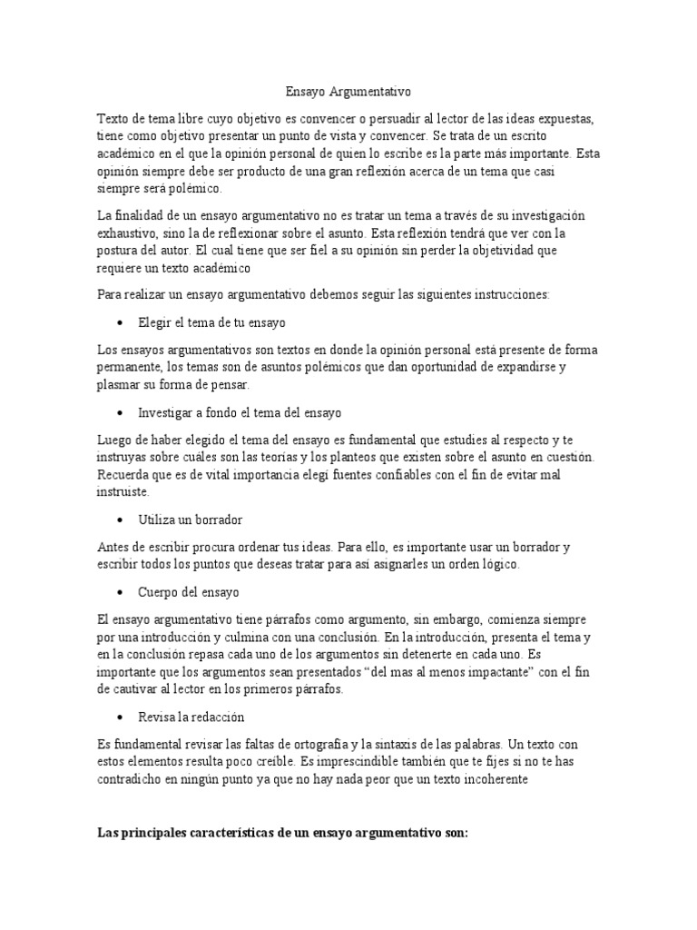 Ensayo Argumentativo | PDF | Ensayos | Argumento