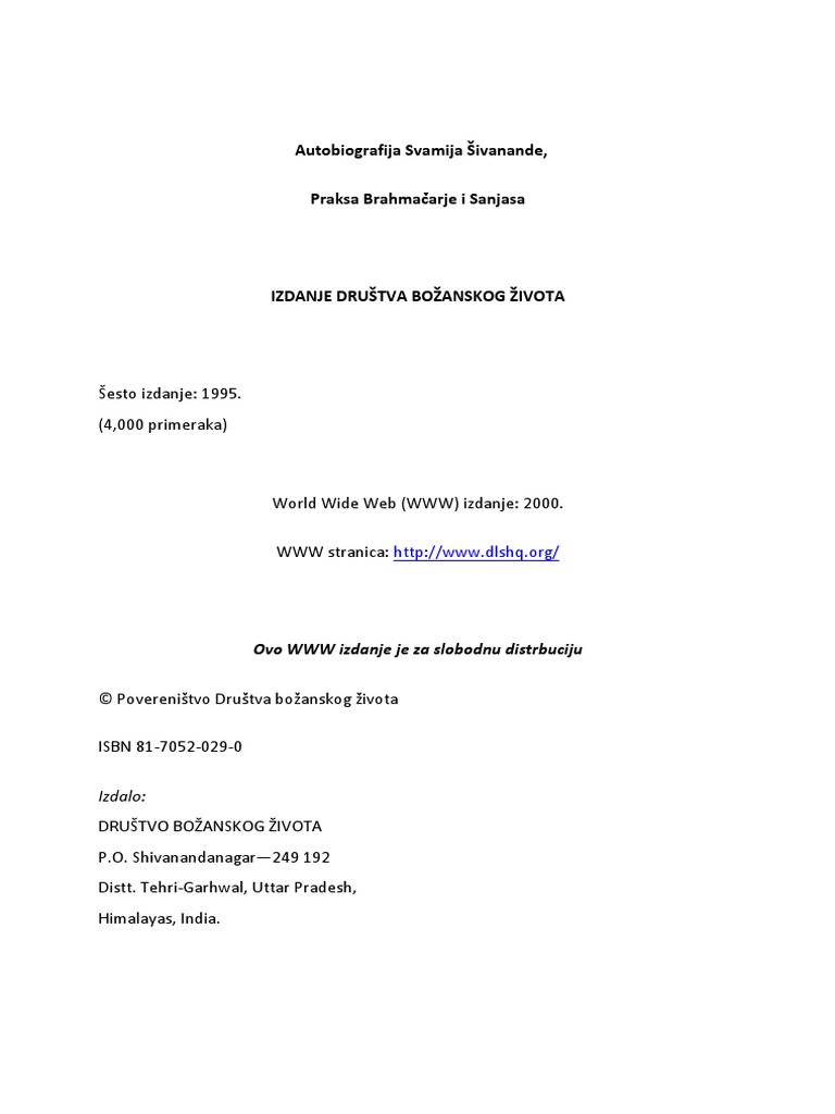 Autobiografija Svamija Sivanande | PDF