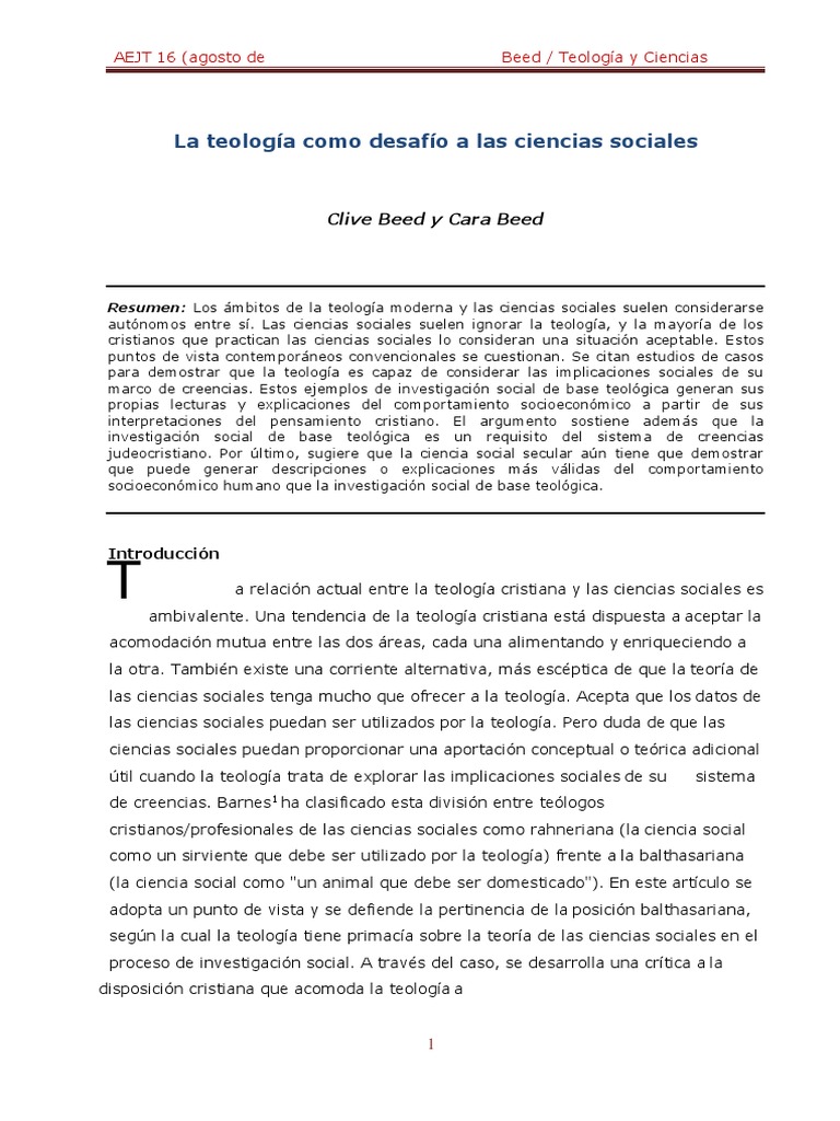 Teología y Ciencias Sociales: Un Debate | PDF | Ciencias Sociales ...