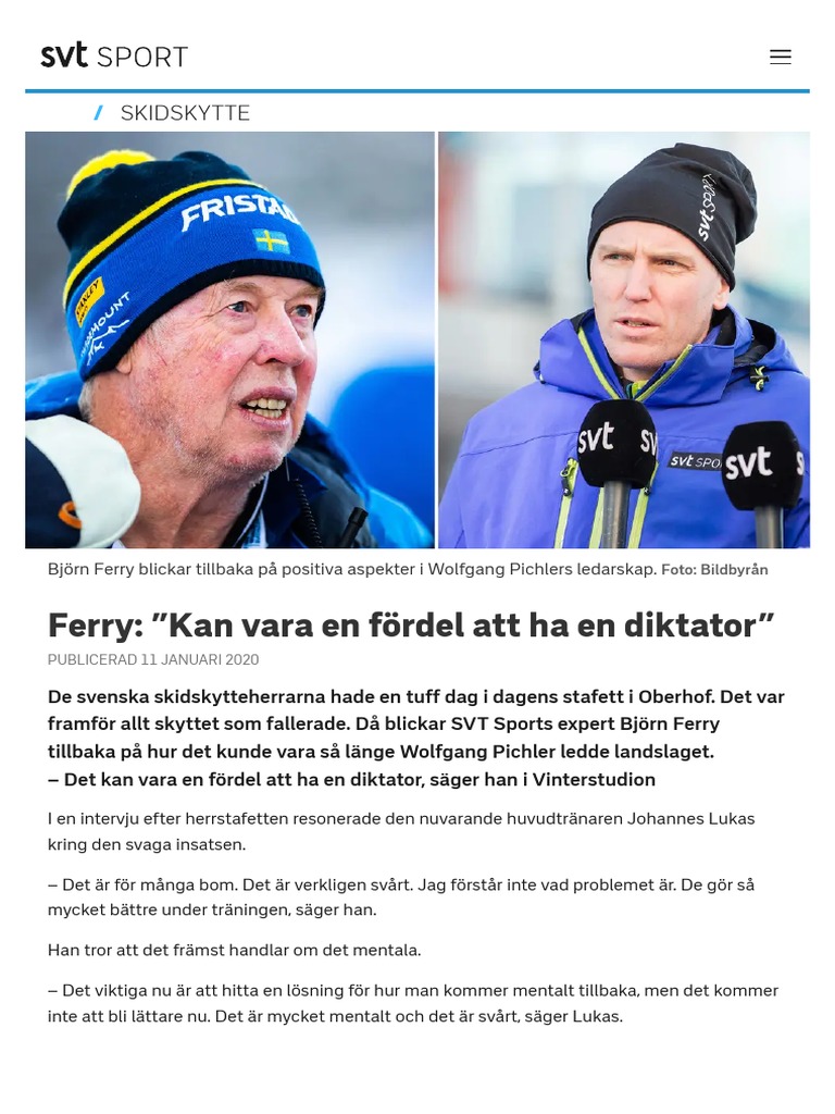 Ferry: ”Kan vara en fördel att ha en diktator” | SVT Sport | PDF Ferry: ”Kan vara en fördel att ha en diktator” | SVT Sport | PDF