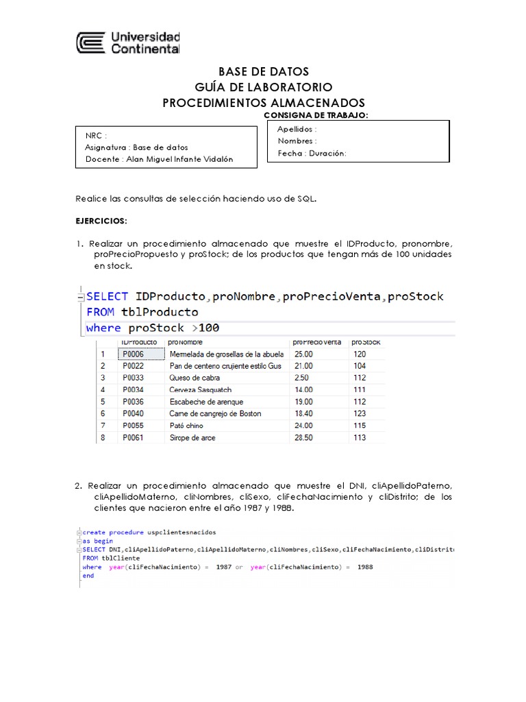 Guía de Procedimientos SQL | PDF | Gestión de datos | Bases de datos