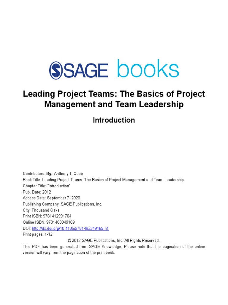 Chapter 1. Introduction. Leading-Project-Teams-2e - n1 | PDF | Project ...