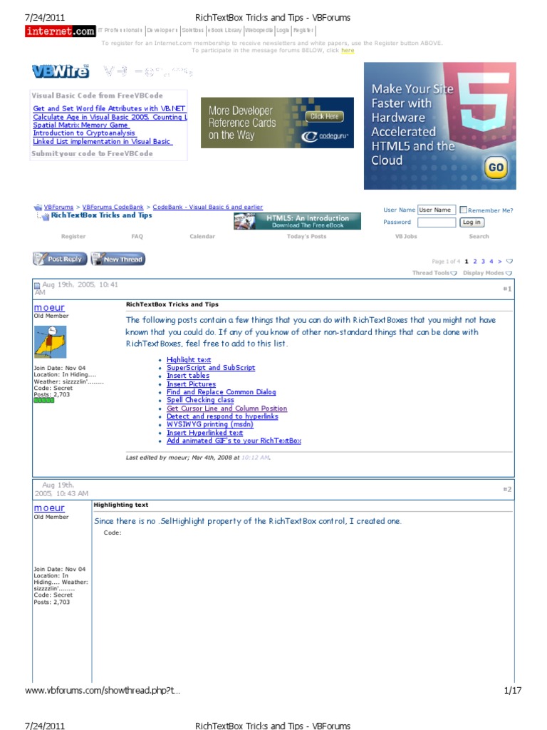 Rich Text Box Tricks and Tips - VBForums | PDF | Internet Forum | Hyperlink