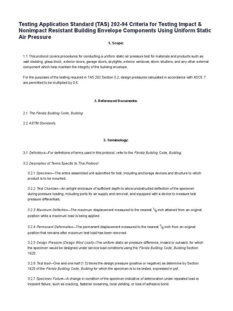 Testing Application Standard (TAS) 202-94 Criteria For Testing Impact ...