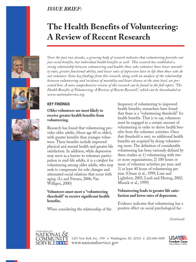 The Health Benefits of Volunteering - A Review of Recent Research | PDF | Volunteering ...