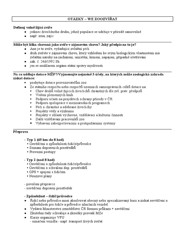 ZOO Otázky | PDF
