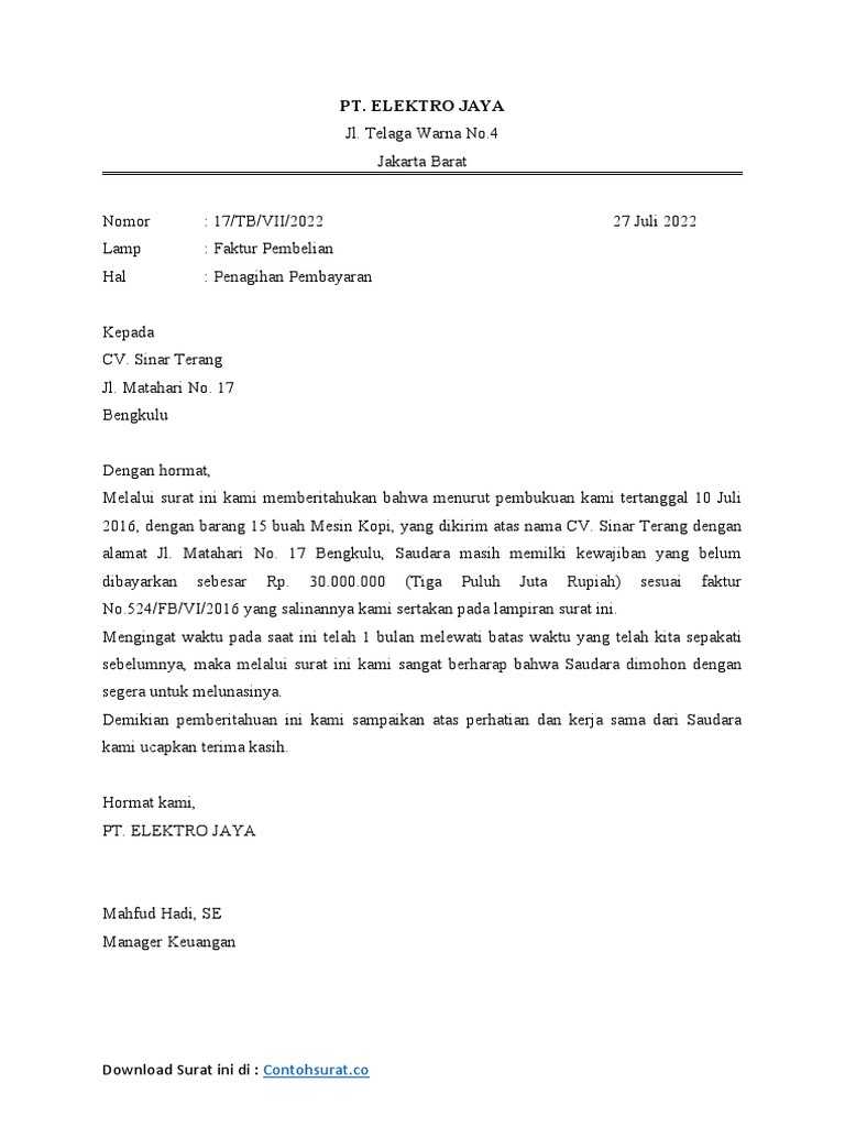 324 - Contoh Surat Penagihan Pembayaran Yang Benar | PDF