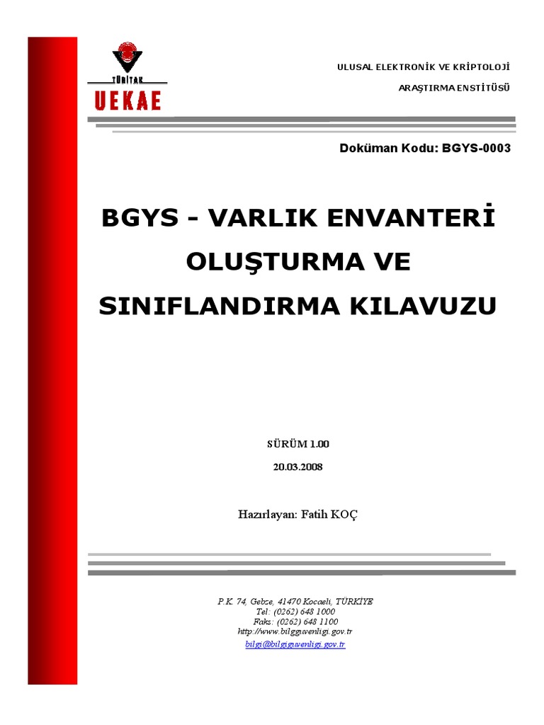 UEKAE BGYS0003-Varlik Envanteri Olusturma Kilavuzu | PDF