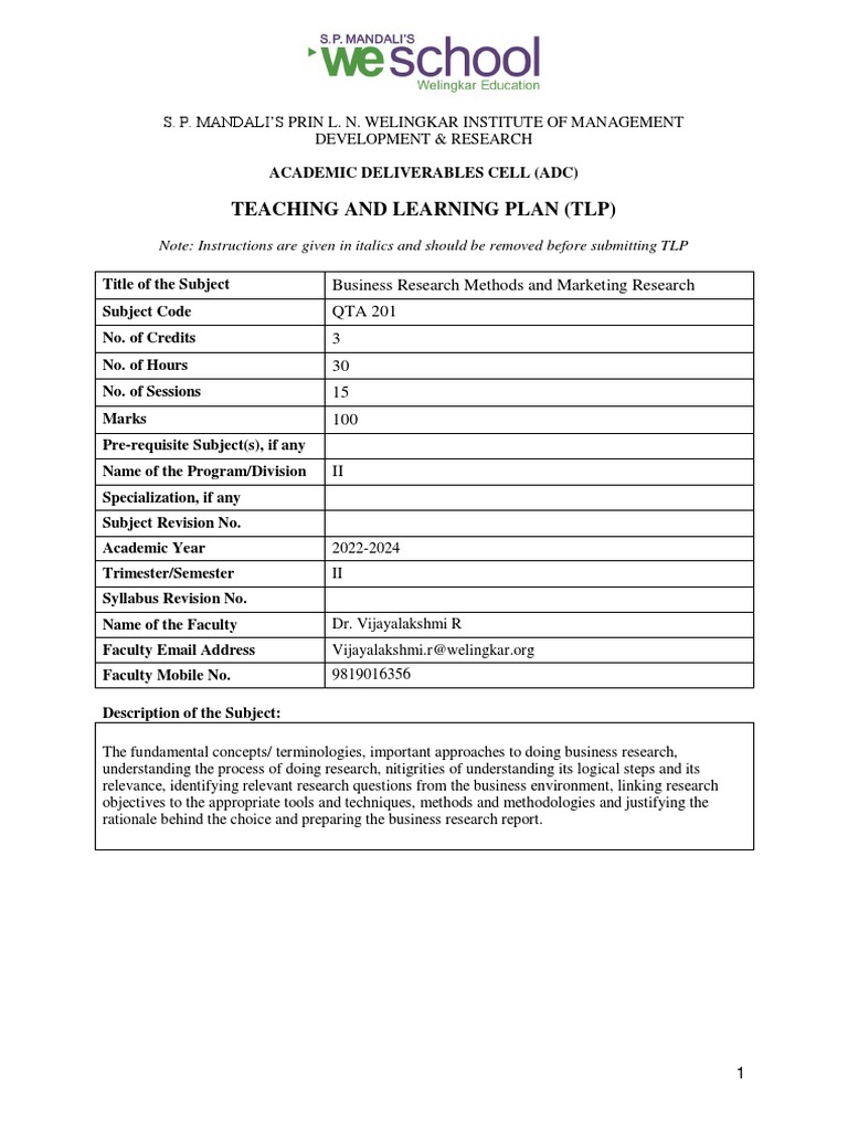 22-24 TLP BRM MR 2022-2024 | PDF | Validity (Statistics) | Marketing Research