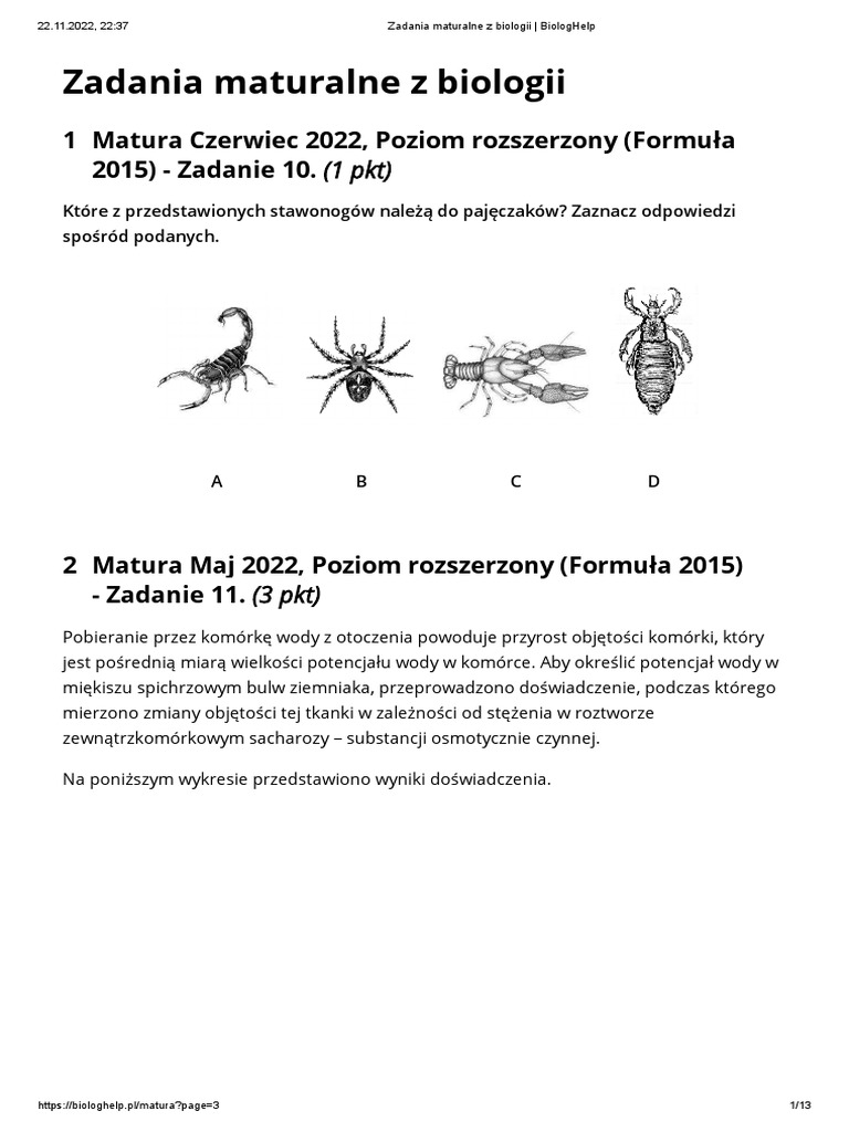 Zadania Maturalne Z Biologii 3 - BiologHelp | PDF