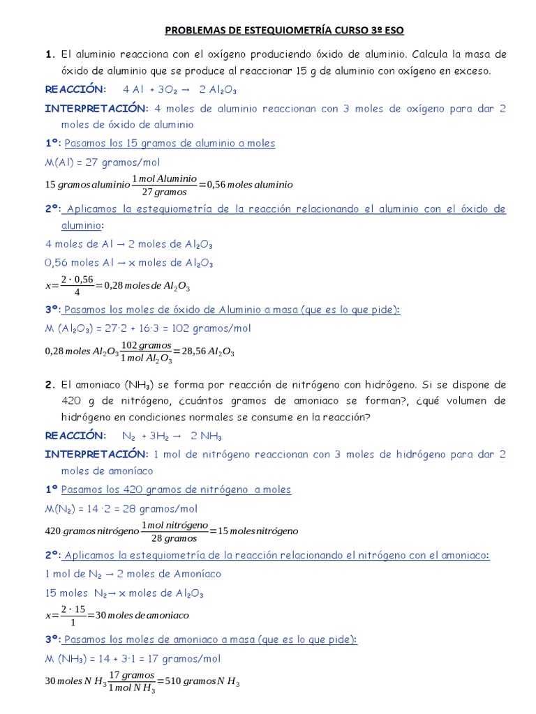 Problemas de Estequiometría 3 Eso Resuelto | PDF | Ácido clorhídrico ... Problemas de Estequiometría 3 Eso Resuelto | PDF | Ácido clorhídrico ...