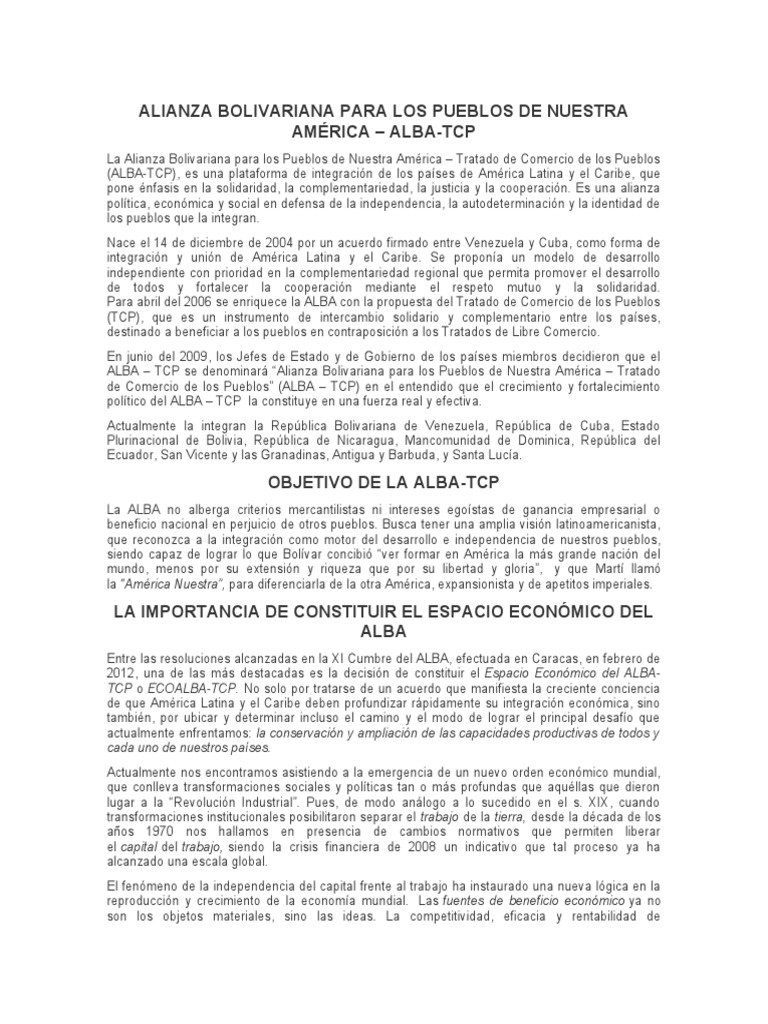 Alianza Bolivariana para Los Pueblos de Nuestra América | PDF