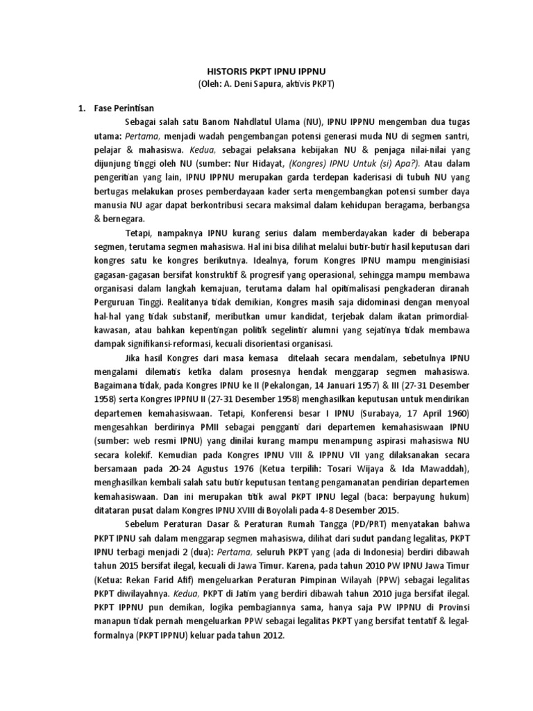Sejarah PKPT IPNU IPPNU | PDF