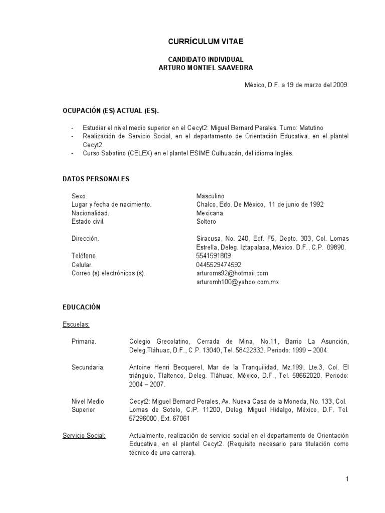 Servicio Social - Curriculum Vitae | PDF | Ciudad de México