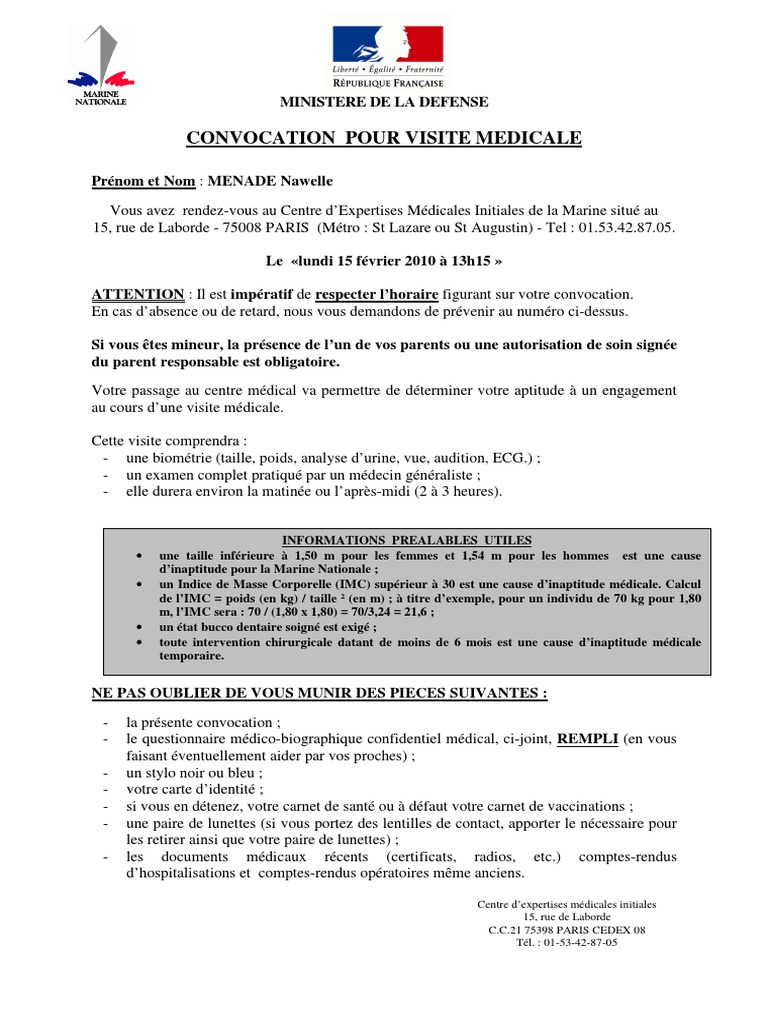Convocation Menade | PDF | Indice de masse corporelle | Médecine
