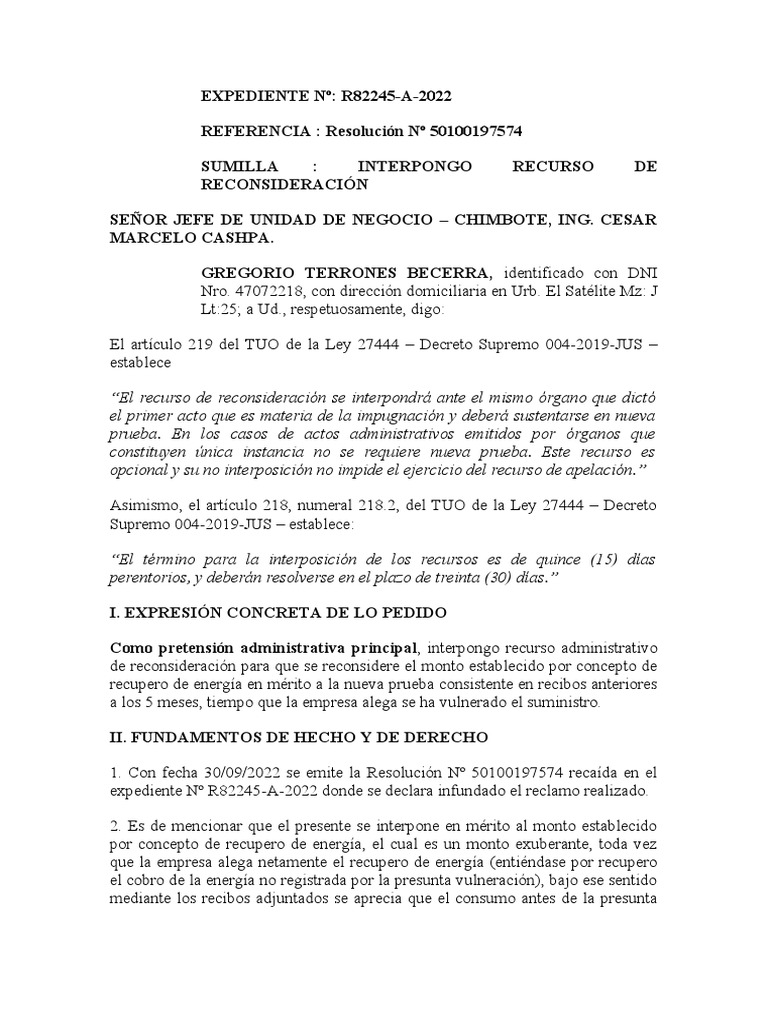 Recurso de Reconsideración | PDF