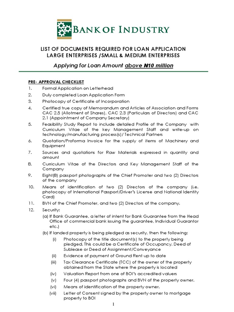 Loan Application Checklist - Le Sme Above 10 Million Naira Loan | PDF | Identity Document | Real ...
