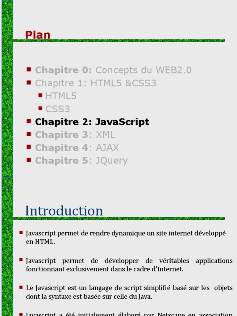 Cours - Technologies WEB2.0 - Ch2 - JAVASCRIPT - Partie1 | PDF | JavaScript | Html