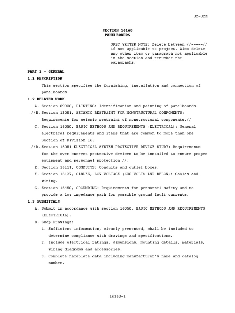 SECTION 16160 Panelboards | Download Free PDF | Door | Wire