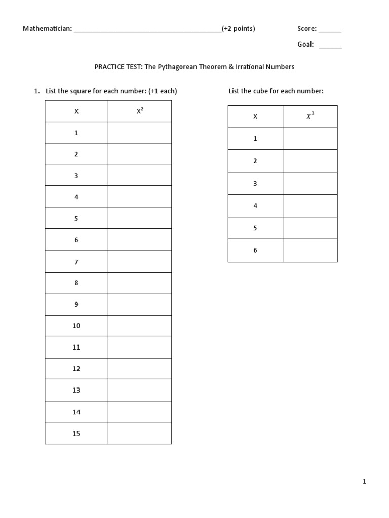 Pythagorean THM & Irrational Numbers PRACTICE Test | PDF | Elementary ...