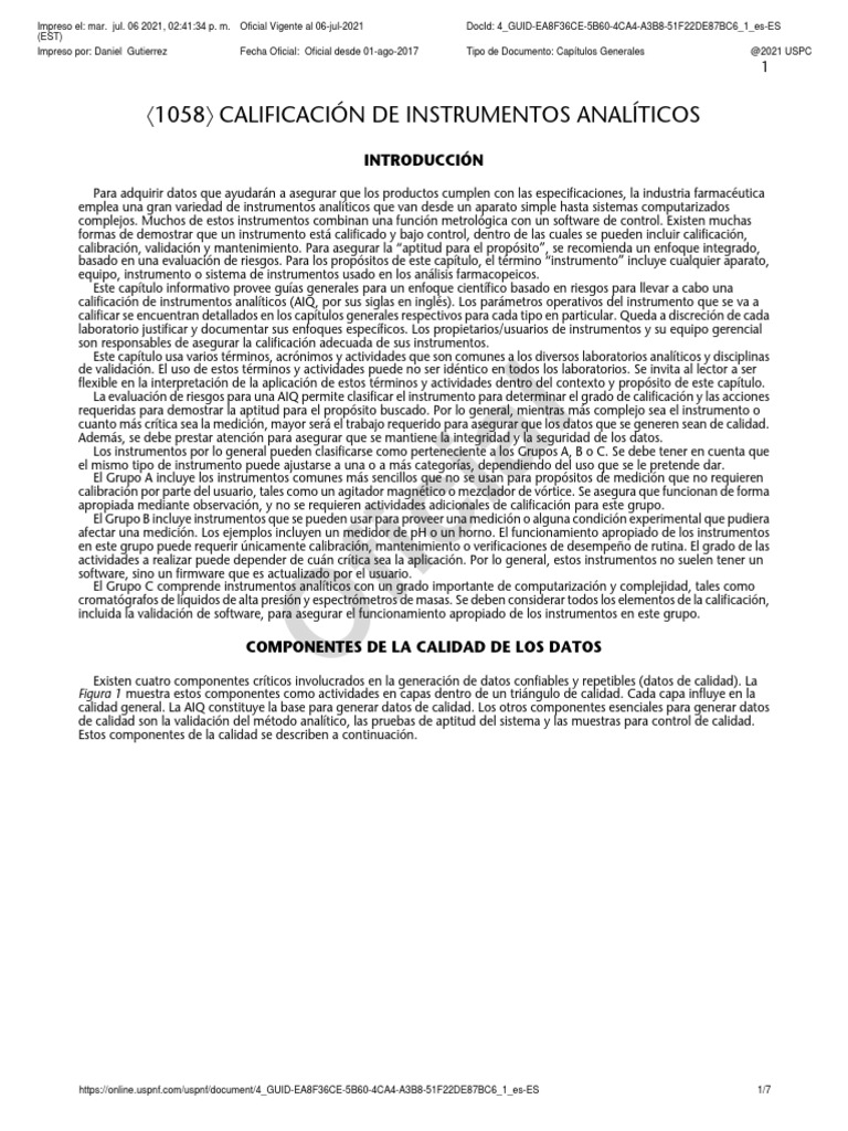 (1058) Calificación de Instrumentos Analíticos - Usp 2021 | PDF ...