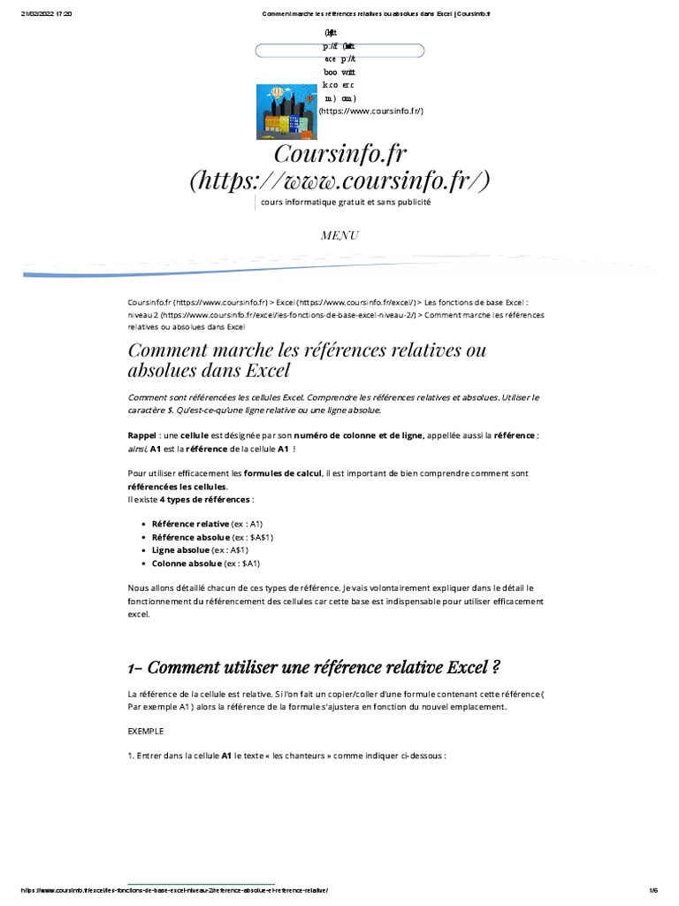 Comment Marche Les Références Relatives Ou Absolues Dans Excel | PDF ...