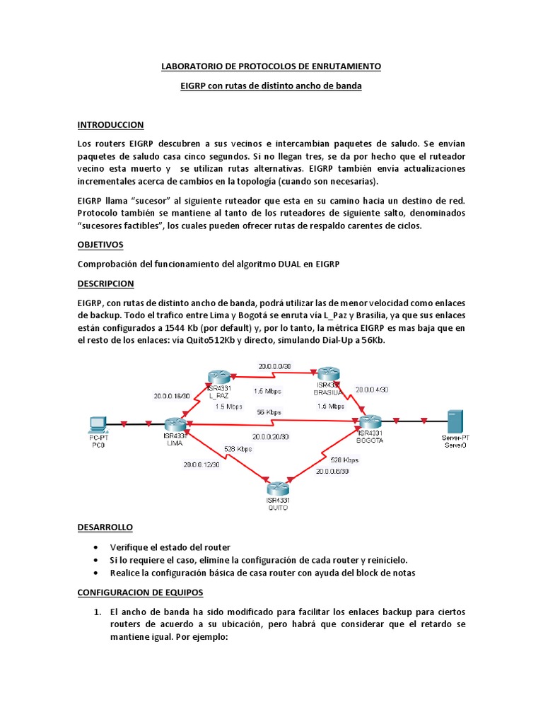Laboratorio de Protocolos de Enrutamiento-Eigrp | PDF | Enrutador (Computación) | Protocolos de ...