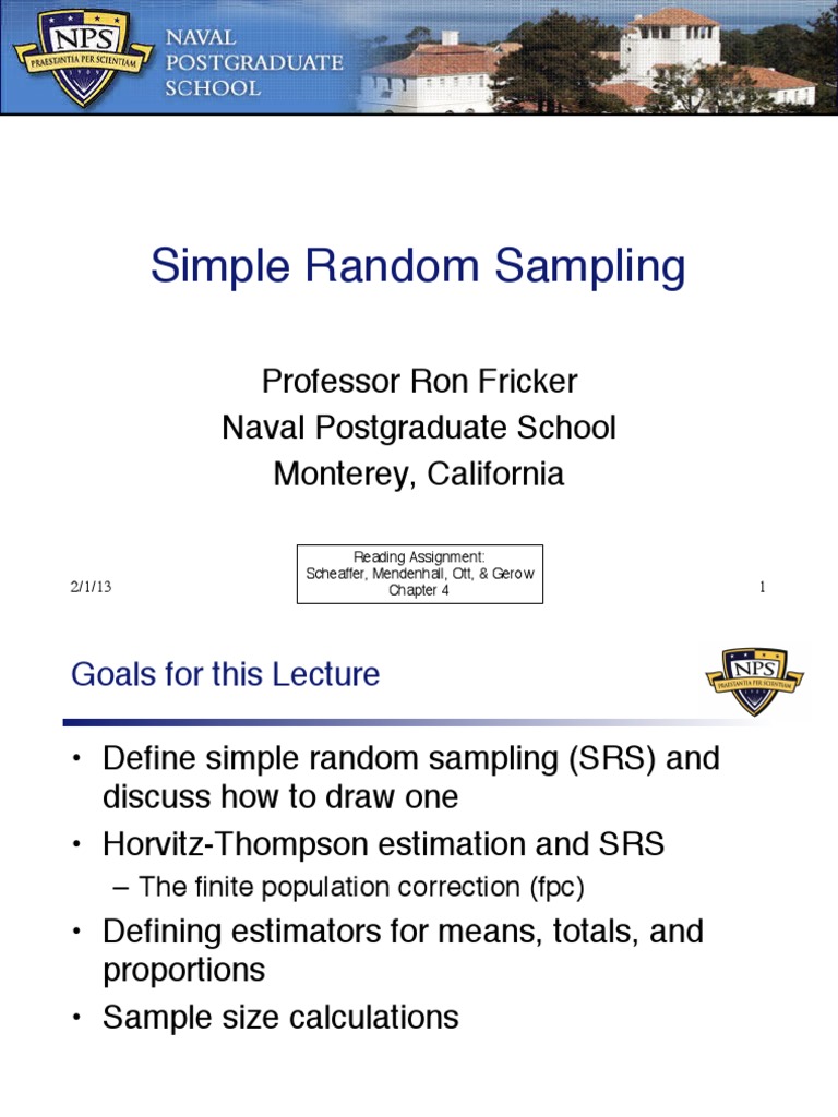 Lecture 6-3 - Simple Random Sampling | PDF | Standard Error | Sampling (Statistics)