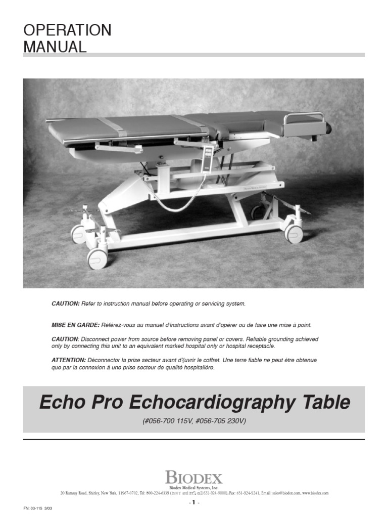 Echo Pro Echocardiography Table: Operation Manual | PDF
