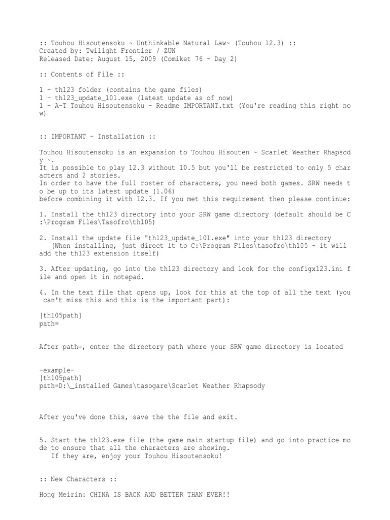 Touhou Hisoutensoku Installation Guide | PDF | Utility Software | System Software