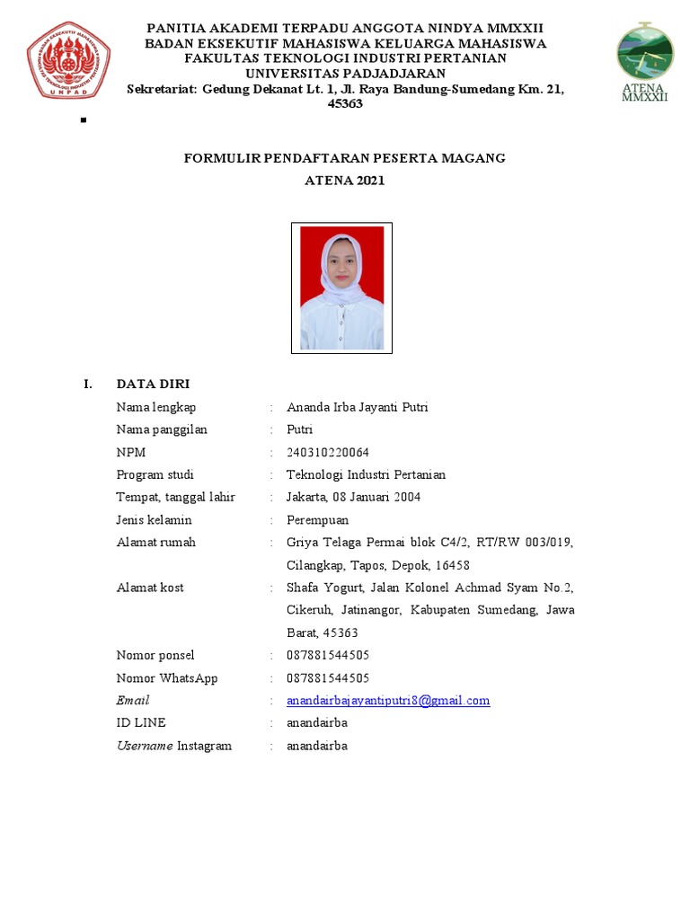 Format CV Magang Atena | PDF