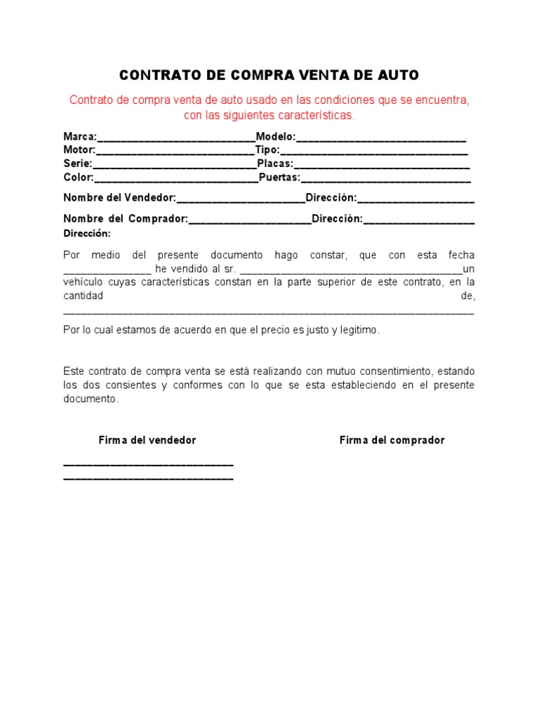 Contrato de Compra Venta de Auto | PDF