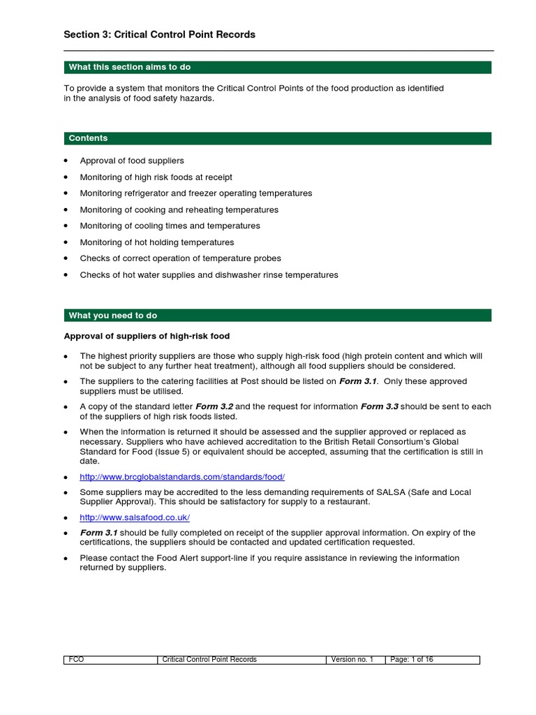 HS 10.2.1 Section 3 CCP Records | PDF | Refrigerator | Thermometer