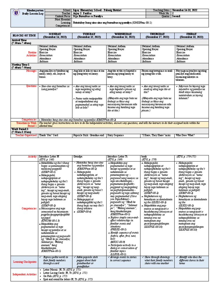 Kindergarten DLL MELC Q2 Week 2 Asf | PDF