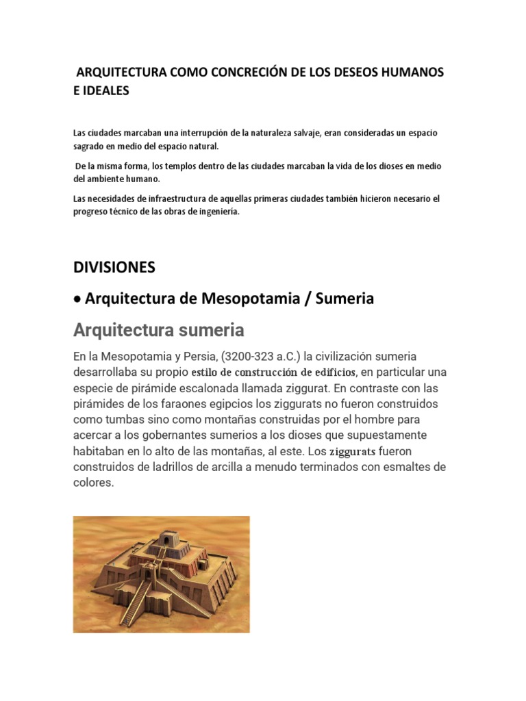 Arquitectura Como Concreción de Los Deseos Humanos e Ideales Divisiones ...