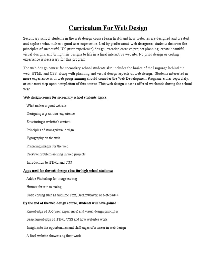 Web Design Curriculum | PDF | Web Design | World Wide Web