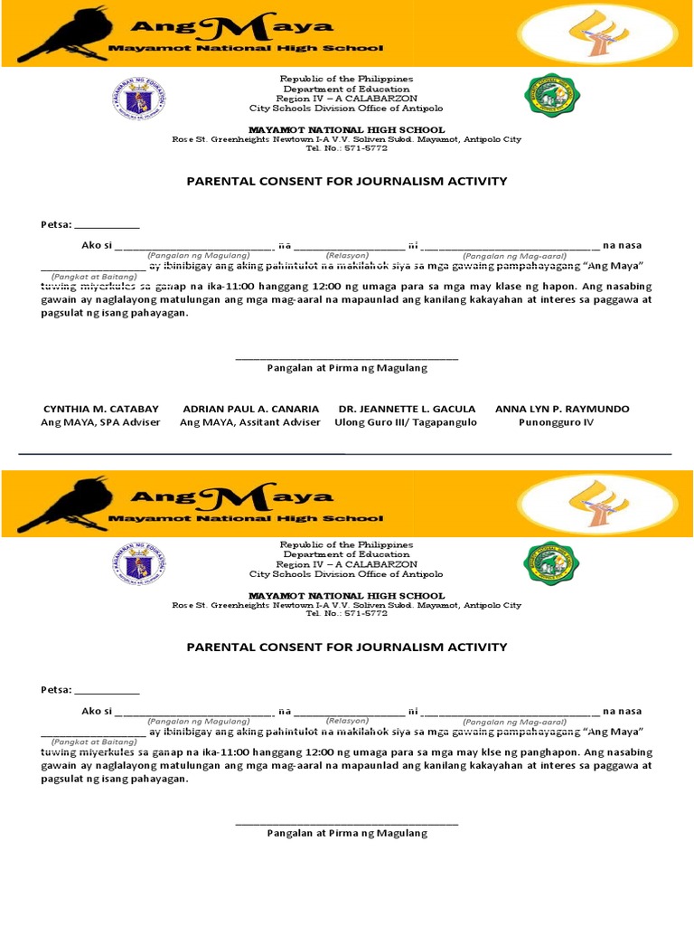 Parental Consent Ang Maya | PDF